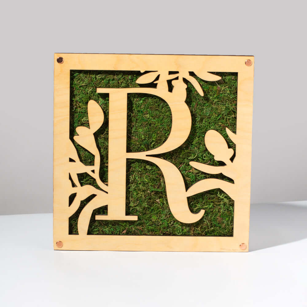 Monogrammed Moss Frame - Wooden Botanical Wall Art Letter "R" – Verdant ...